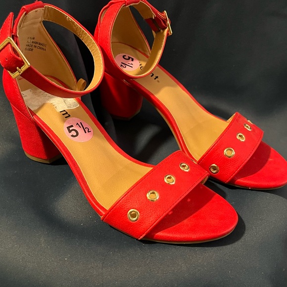 whitem | Shoes | Red Ankle Strap Sandal With Silver Grommets | Poshmark
